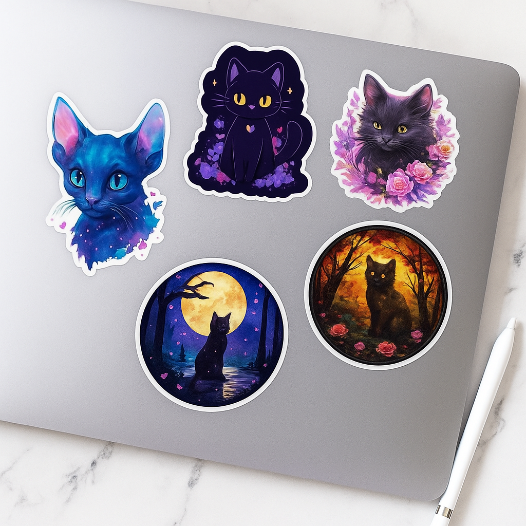 Lot de 50 Stickers Chat Noir Mystique – Illustrations Artistiques et ...